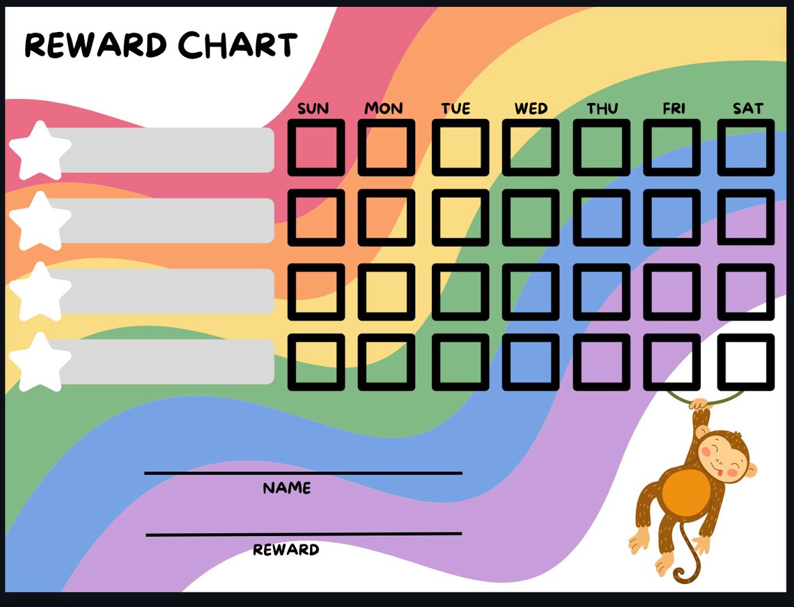 Kids Reward Chart PRINTABLE Rainbow Rewards Chart Toddlers Sticker ...
