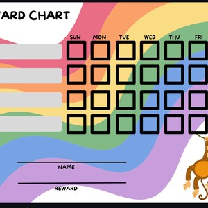 Kids Reward Chart PRINTABLE Rainbow Rewards Chart Toddlers Sticker ...
