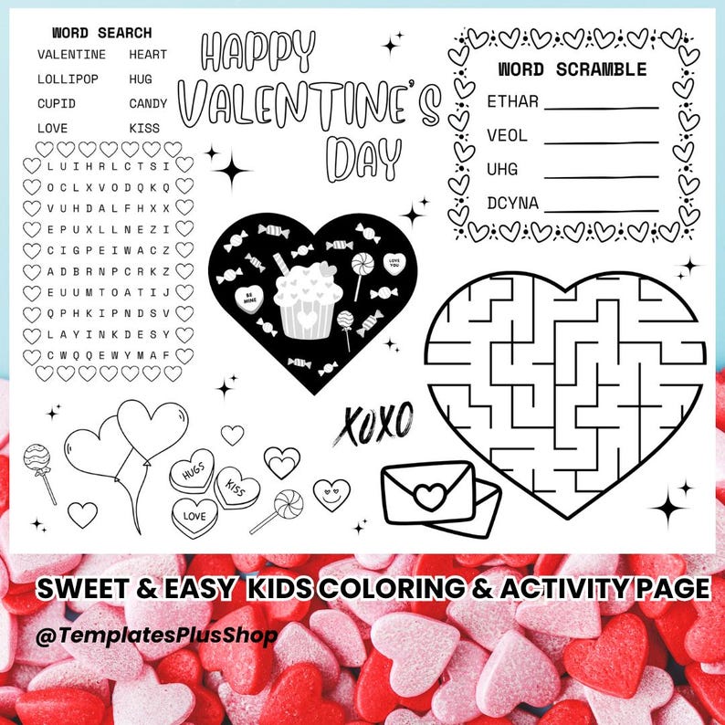 Valentine's Day Activity Page for Kids Coloring Page Word Search ...