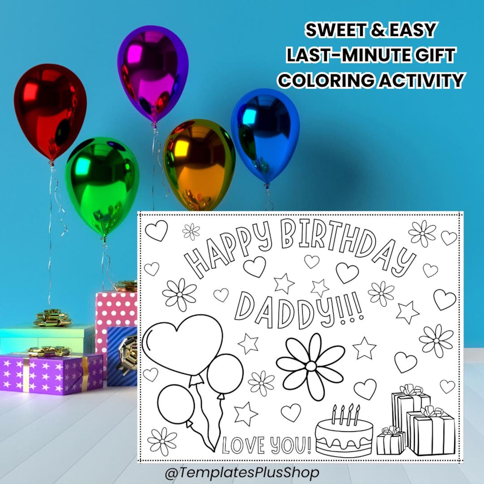 Happy Birthday Daddy Coloring Card: Printable Kids Activity for Dad's ...