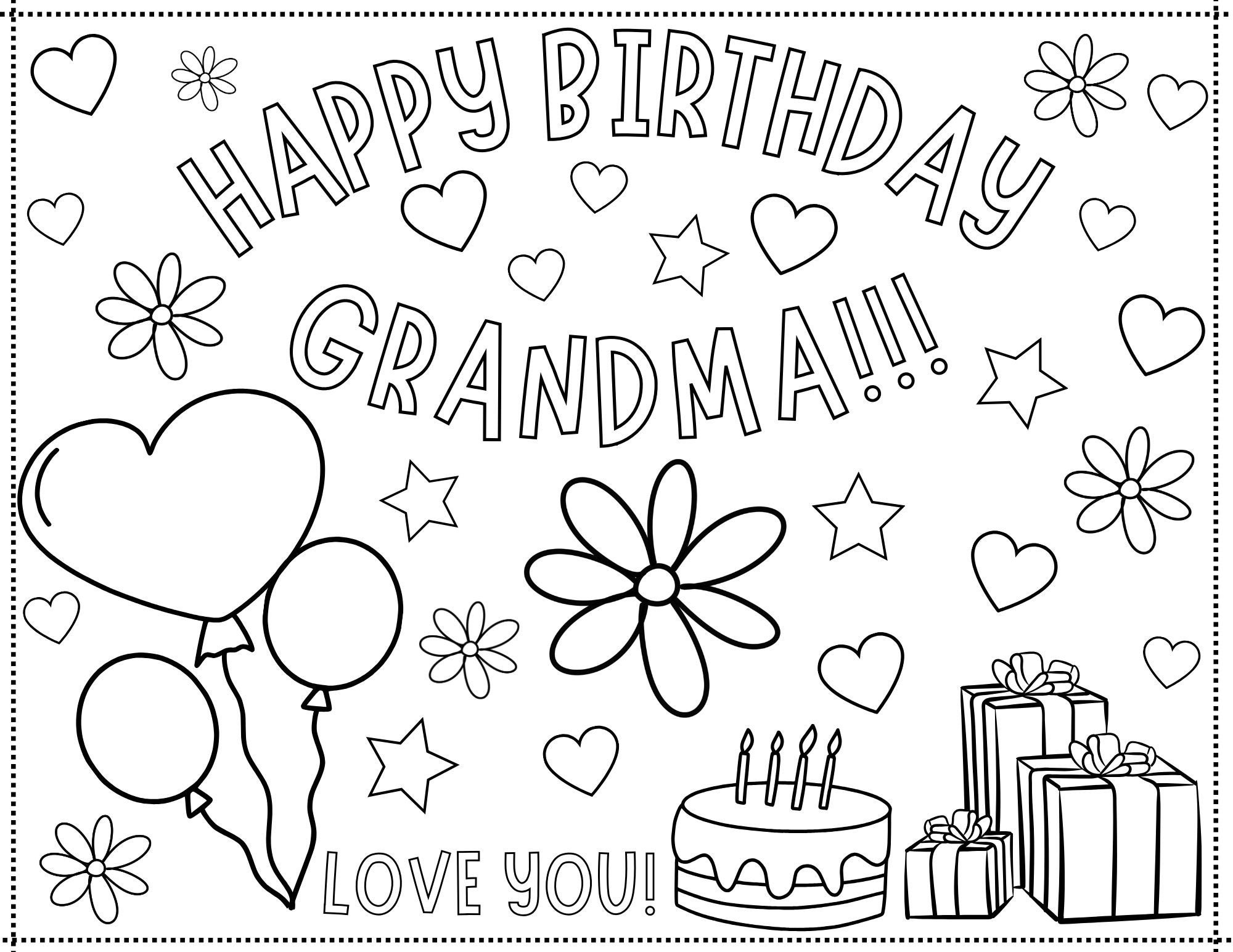 Happy Birthday Grandma Coloring Page: Kids Activity Card (digital ...