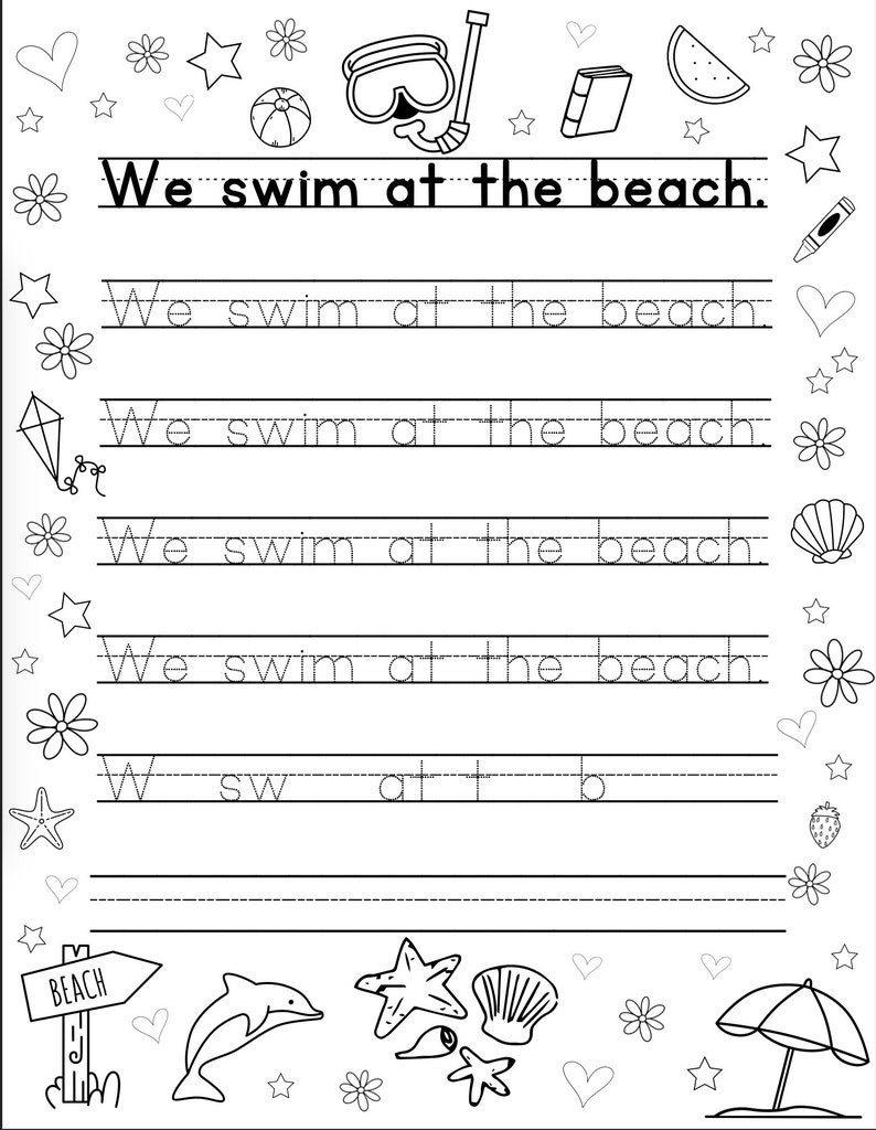 Summer Coloring and Handwriting Practice Sheets Bundle: Beach, Ice ...