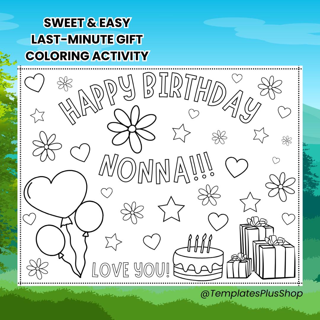 Last-minute Easy Gift Happy Birthday Nonna Coloring Page Printable Kids ...