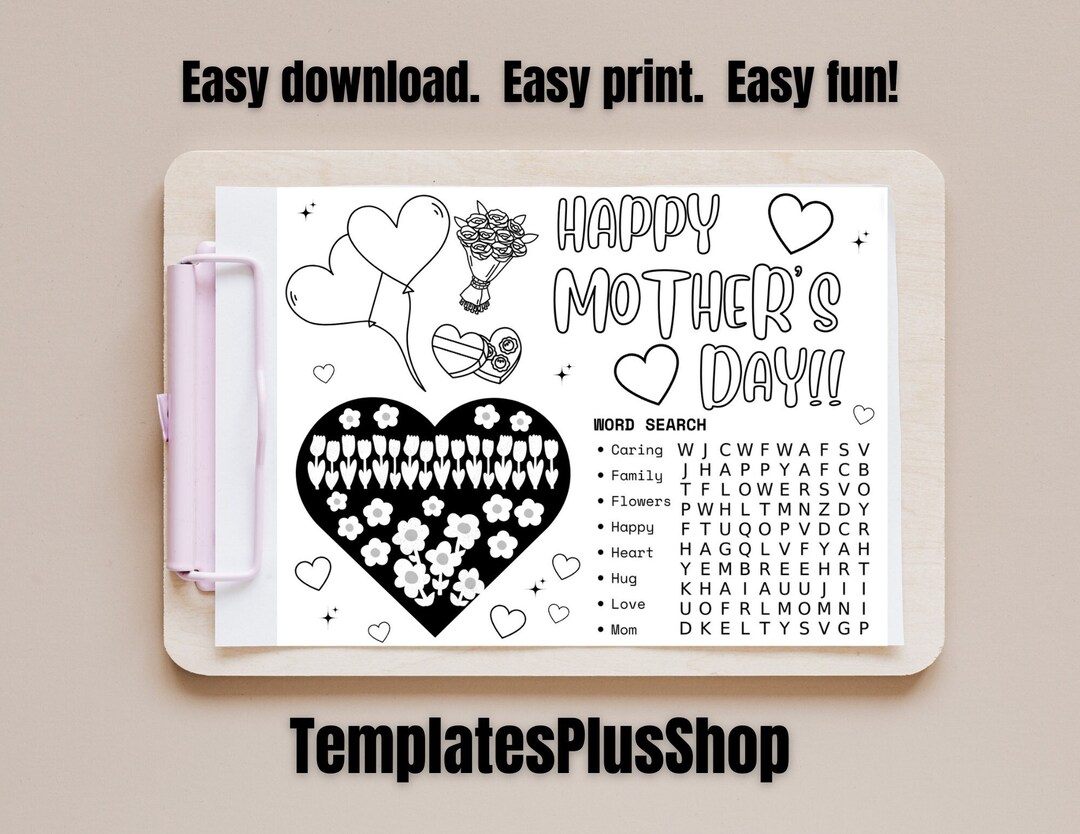 MOTHER'S DAY Kids Coloring Card Last-minute Easy Gift Activity Mother's ...