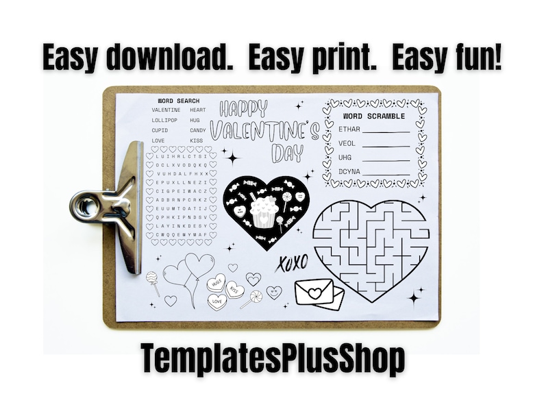 Valentine's Day Activity Page for Kids Coloring Page Word Search ...