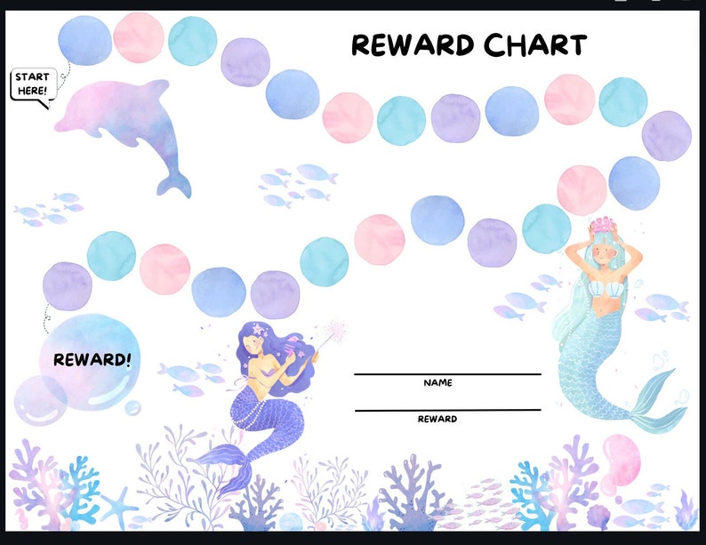 KIDS REWARD CHART Mermaids Magical Under the Sea Printable Rewards ...