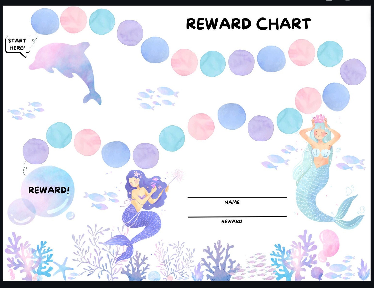 KIDS REWARD CHART Mermaids Magical Under the Sea Printable Rewards ...