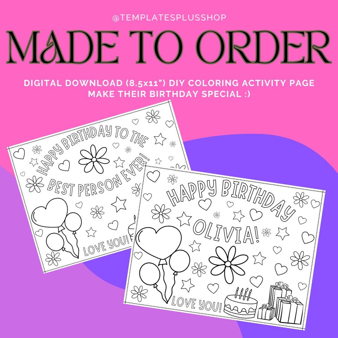 Kids Coloring Card Last-minute Easy Gift Happy Birthday Coloring Page ...