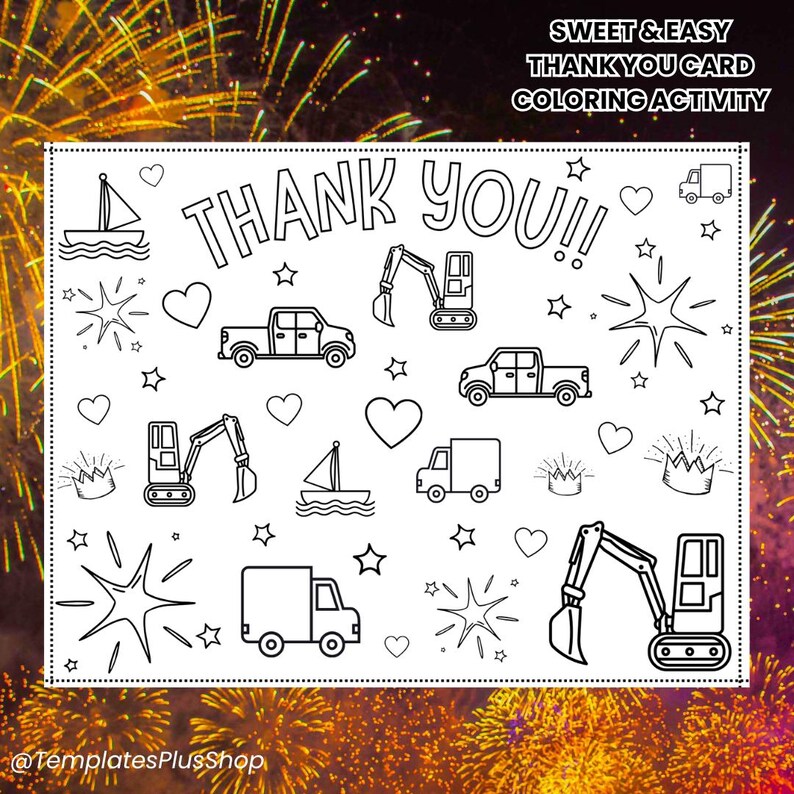 Last-minute Easy Thank You Card Coloring Activity. Printable Coloring ...