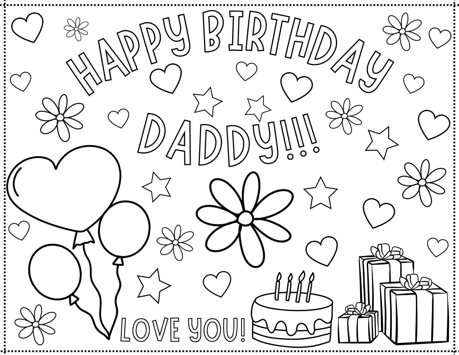 Last-minute Easy Gift Happy Birthday Daddy Coloring Page Printable Kids ...