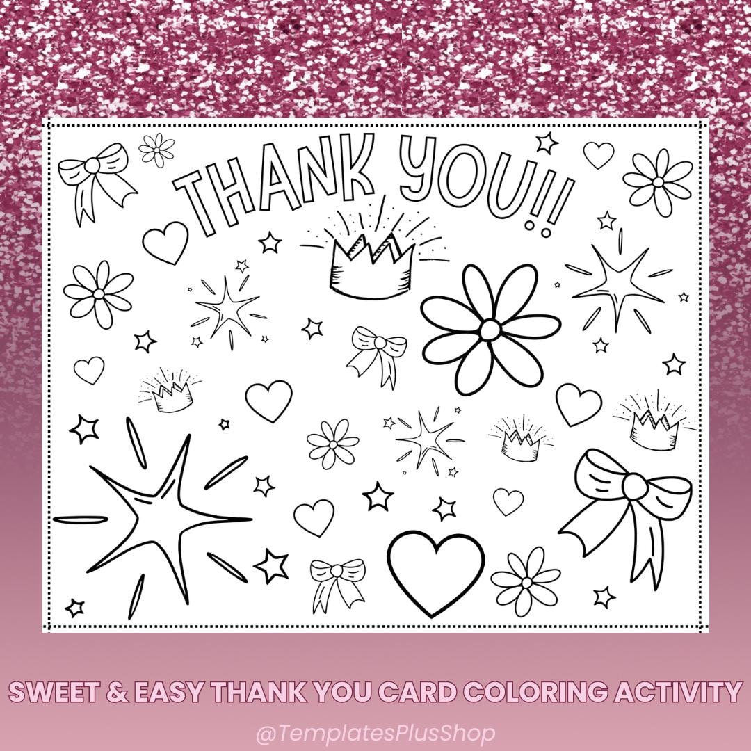 Thank You Card Coloring Page Kids Craft Activity Printable Gift Art ...