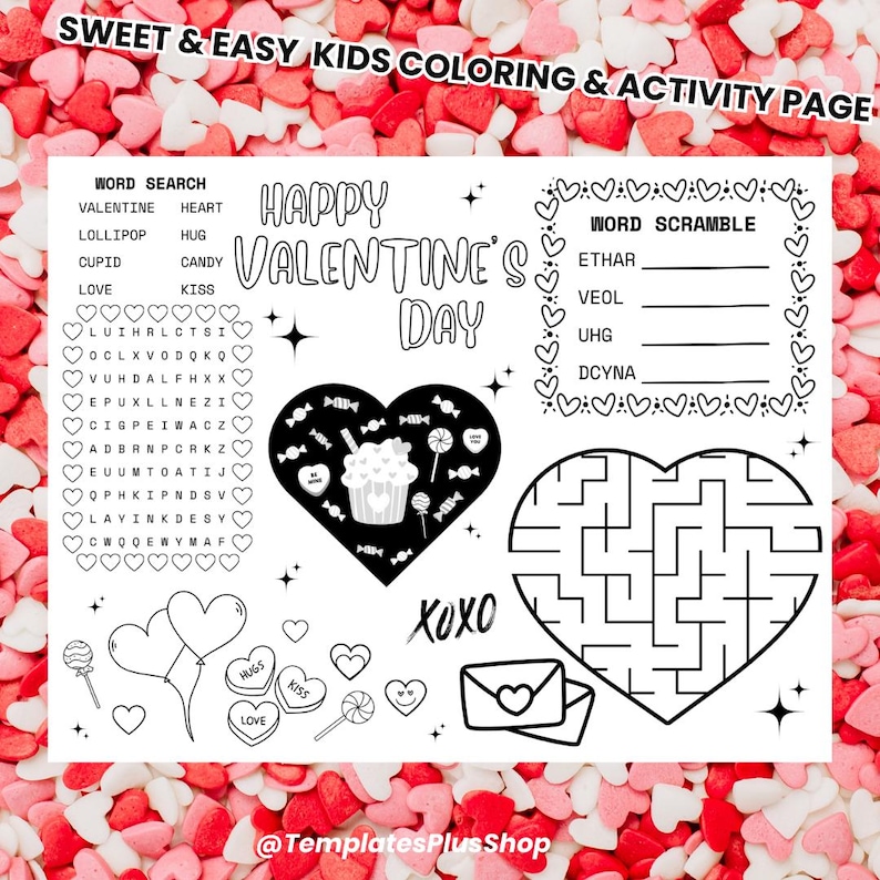 Valentine's Day Activity Page for Kids Coloring Page Word Search ...