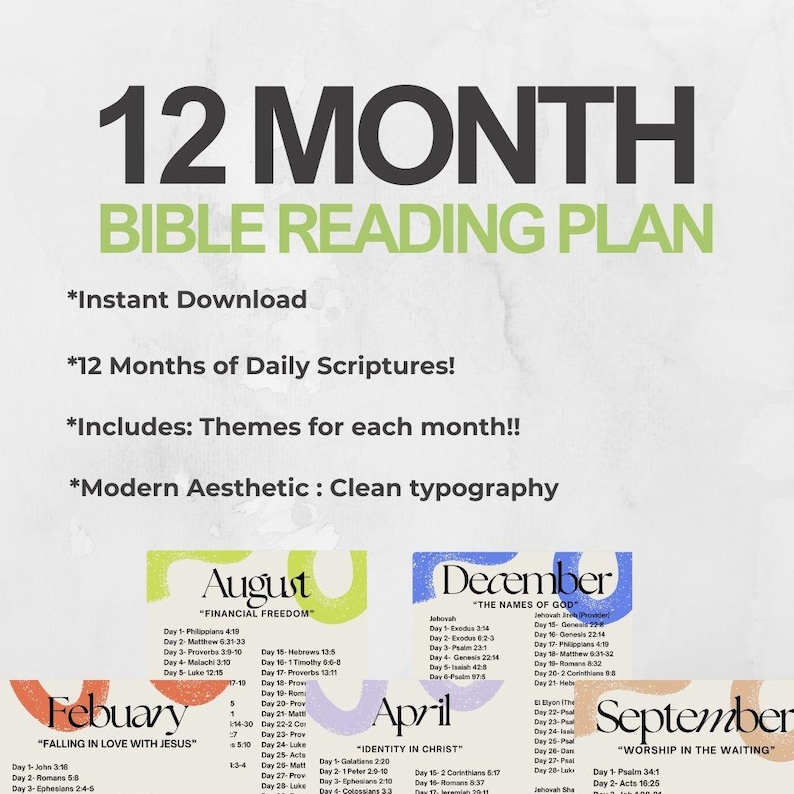 12- Month Bible Reading Plan With Themes | Digital Bible - Etsy