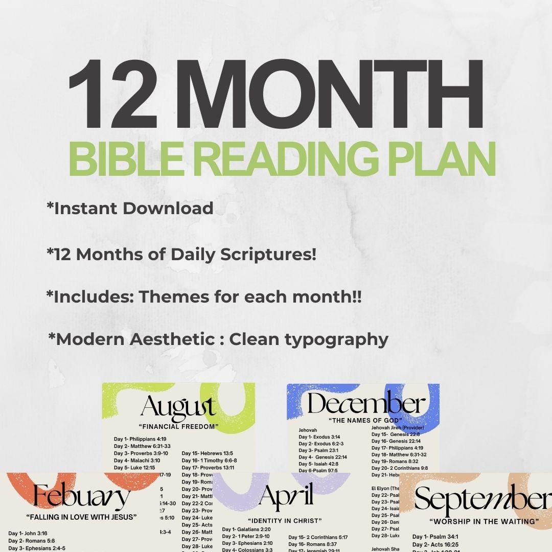 12- Month Bible Reading Plan With Themes | Digital Bible - Etsy