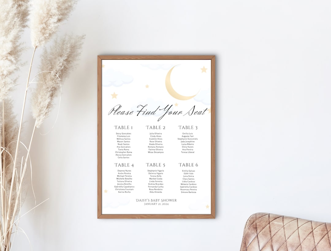 Customizable Seating Chart Over the Moon Baby Shower Seating Chart Love ...