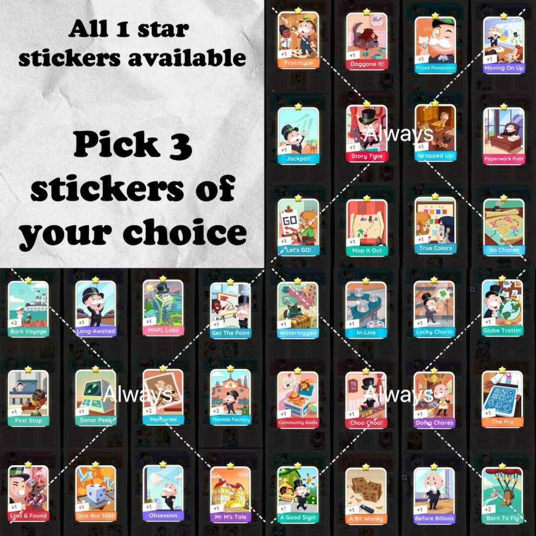 Monopoly Go Origins 1 Stars Sticker Bundle of 3 - Etsy