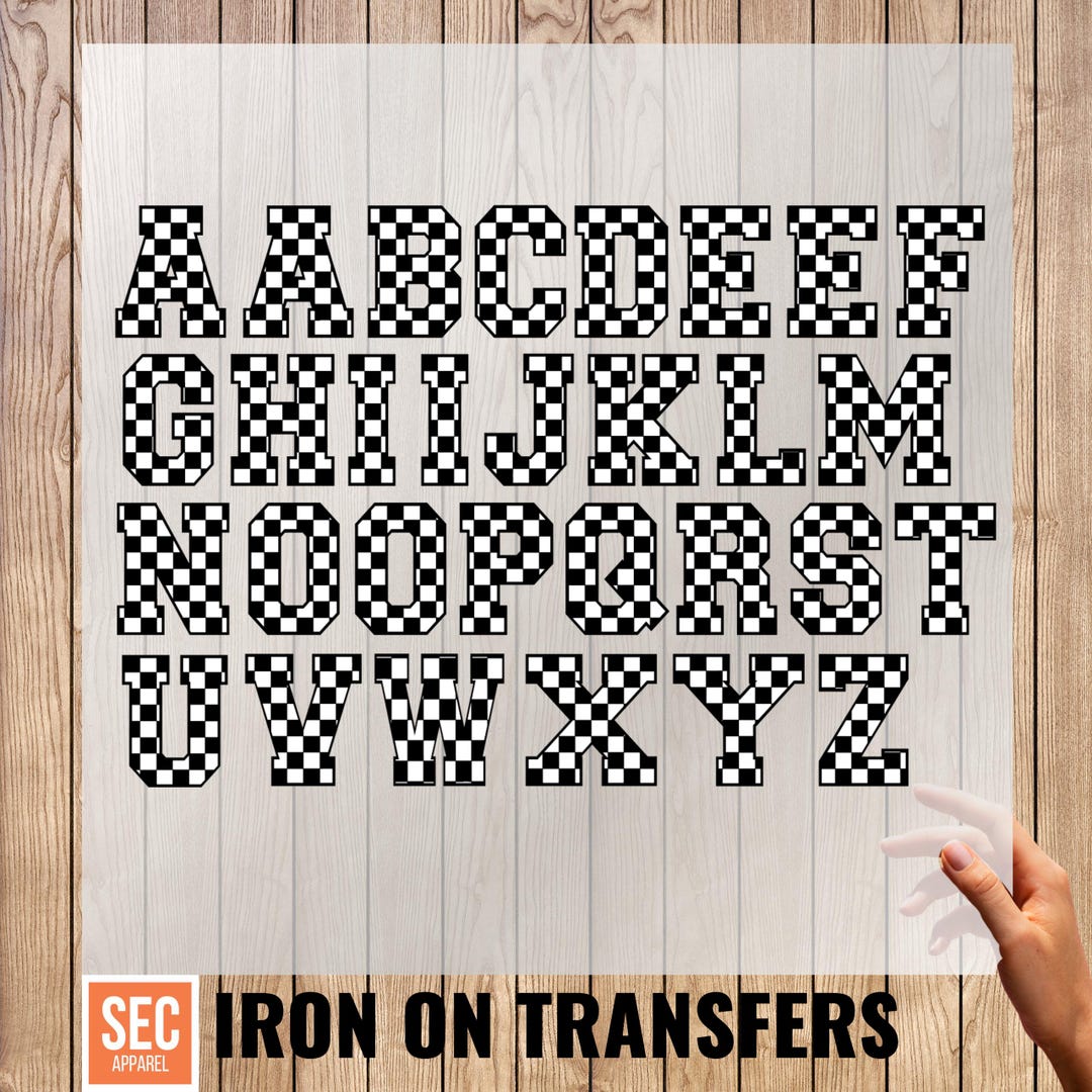 Checkered Letter DTF Transfer A-Z | 2" Tall | Alphabet Iron on Decal ...