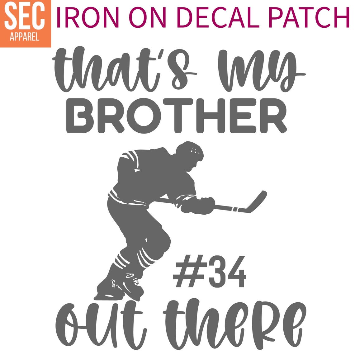 Hockey Brother Iron on Patches Decals Transfers Applique Letters for T ...