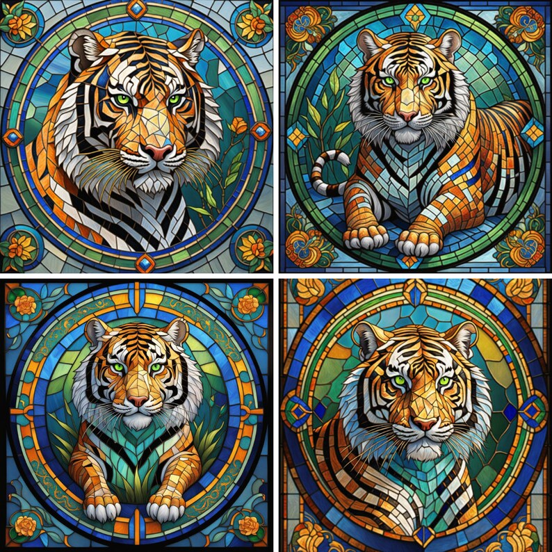 200 Stained Glass Tiger Bundle PNG - High-resolution - Commercial Use ...