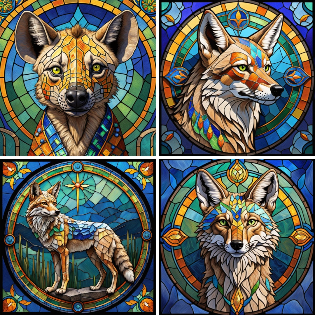 200 Stained Glass Coyote Bundle PNG - High-resolution - Commercial Use ...