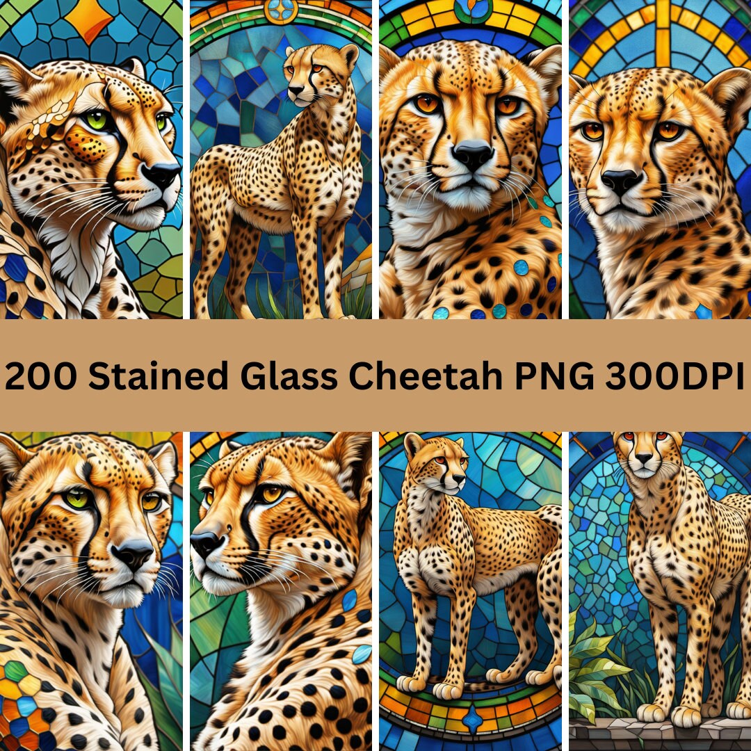 200 Stained Glass Cheetah Bundle PNG - High-resolution - Commercial Use ...