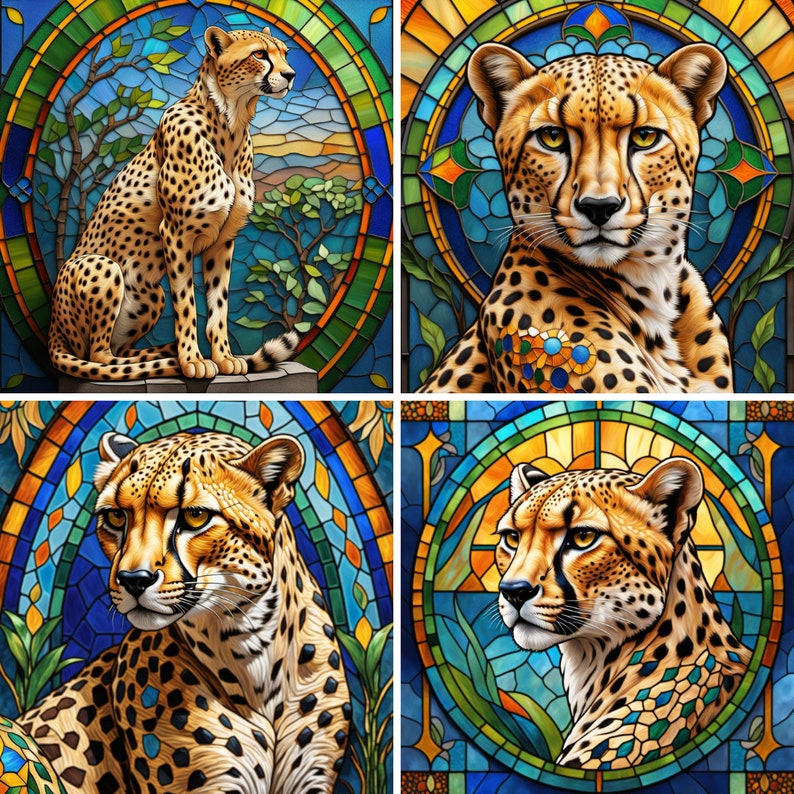 200 Stained Glass Leopard Bundle PNG - High-resolution - Commercial Use ...