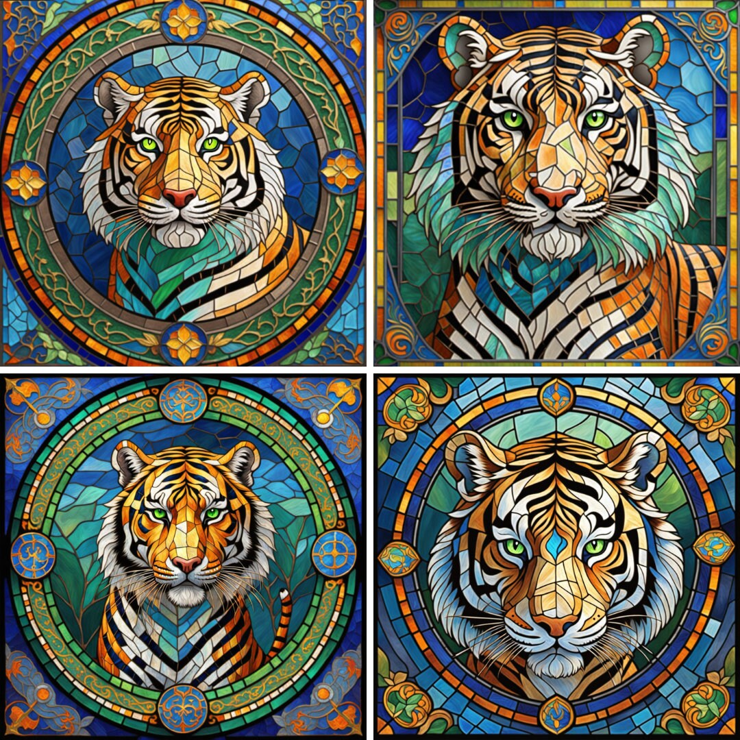 200 Stained Glass Tiger Bundle PNG - High-resolution - Commercial Use ...