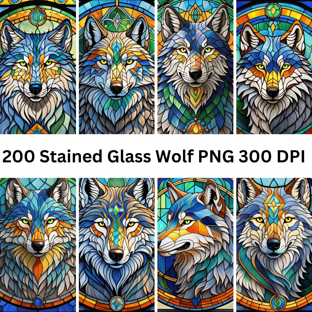 200 Stained Glass Wolf Bundle PNG - High-resolution - Commercial Use ...