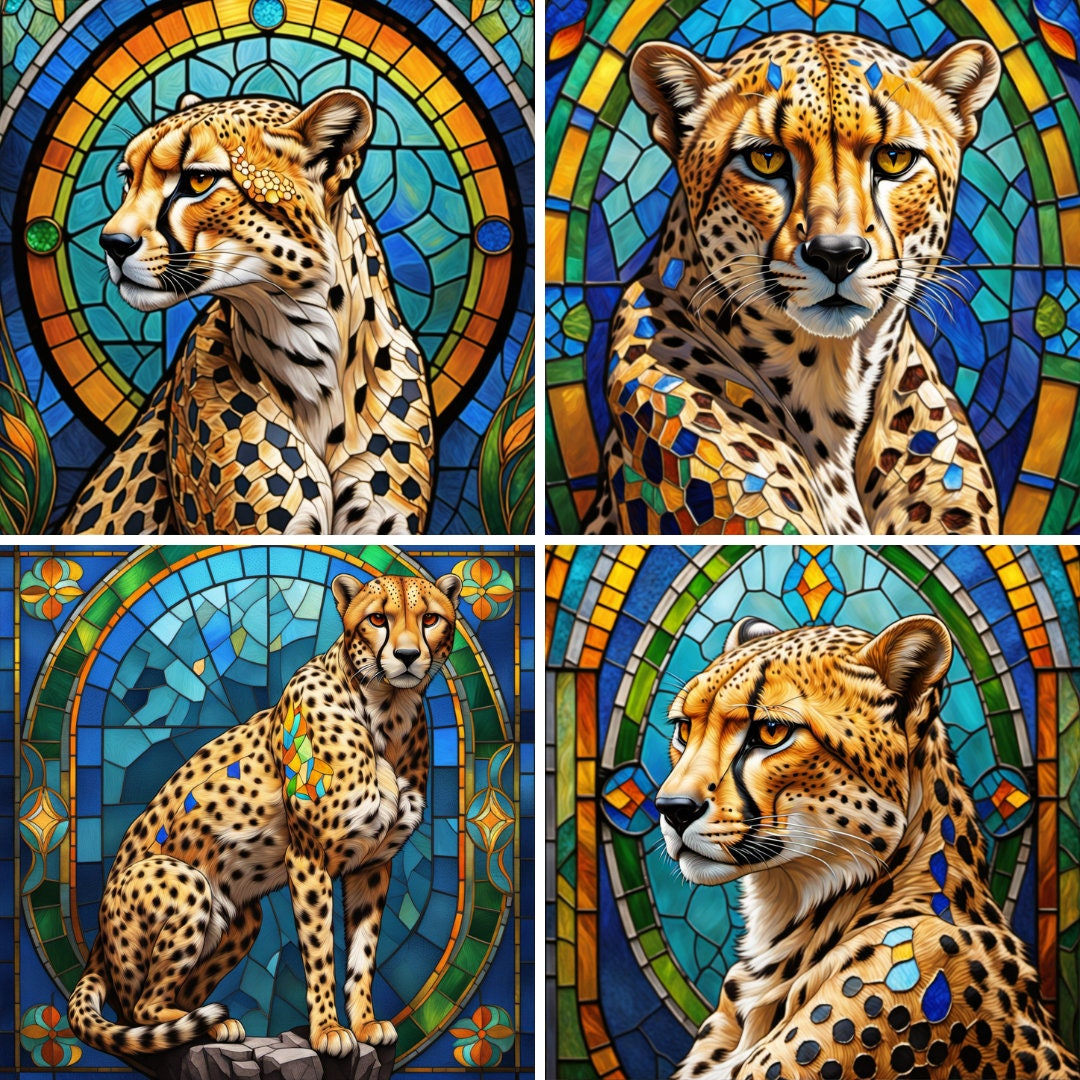 200 Stained Glass Leopard Bundle PNG - High-resolution - Commercial Use ...