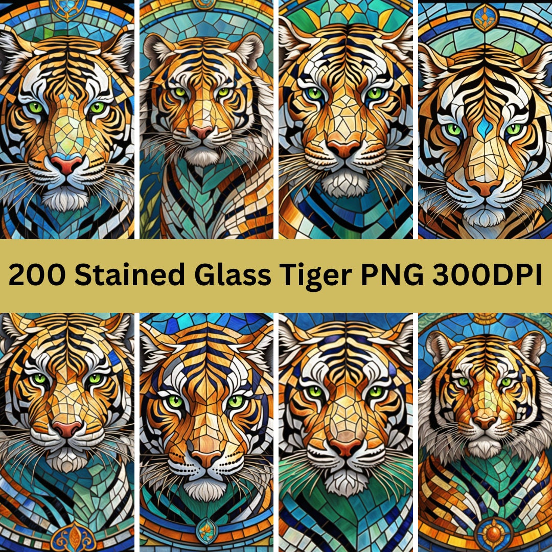 200 Stained Glass Tiger Bundle PNG - High-resolution - Commercial Use ...