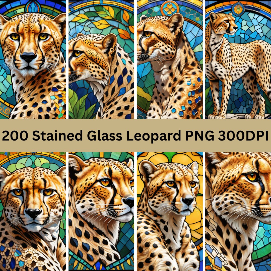 200 Stained Glass Leopard Bundle PNG - High-resolution - Commercial Use ...