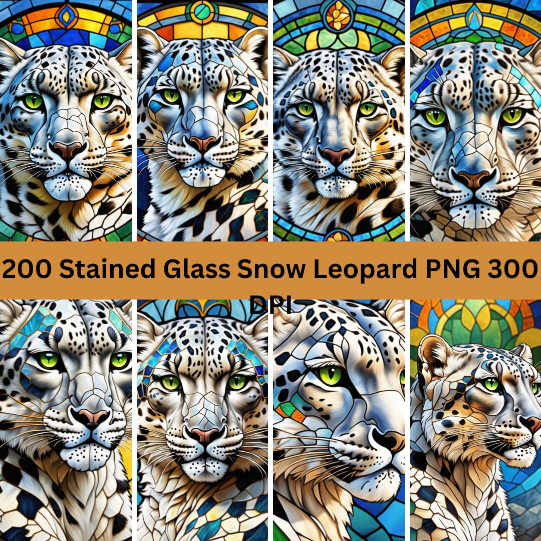 200 Stained Glass Snow Leopard Bundle PNG - High-resolution ...