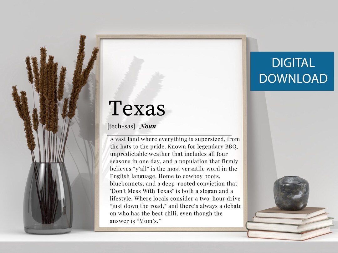 TEXAS DEFINITION | Printable Wall Art | Gift for Friend | Dictionary ...