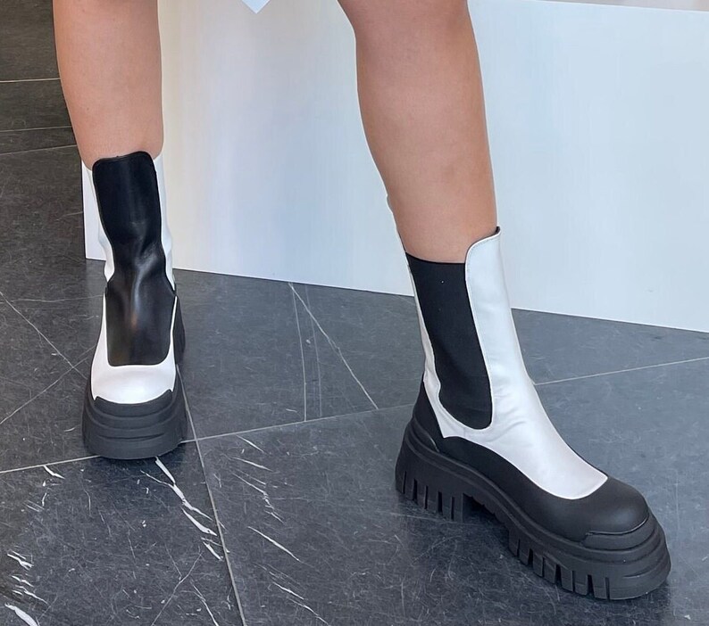 Black and White Yin & Yang Leather Chelsea Boots - Etsy