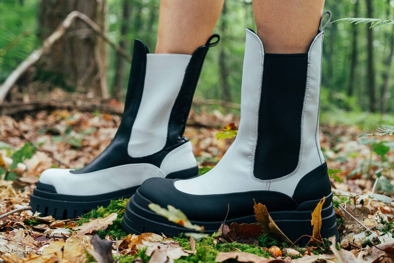 Black and White Yin & Yang Leather Chelsea Boots - Etsy