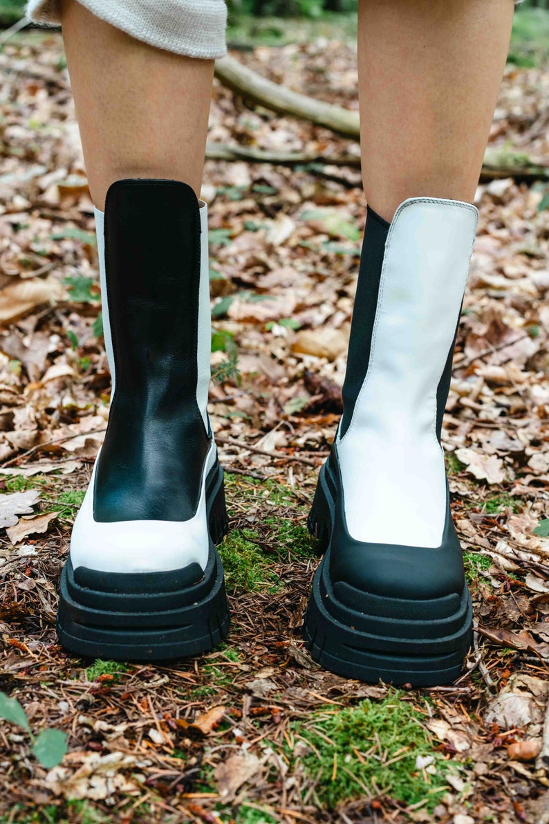 Black and White Yin & Yang Leather Chelsea Boots - Etsy