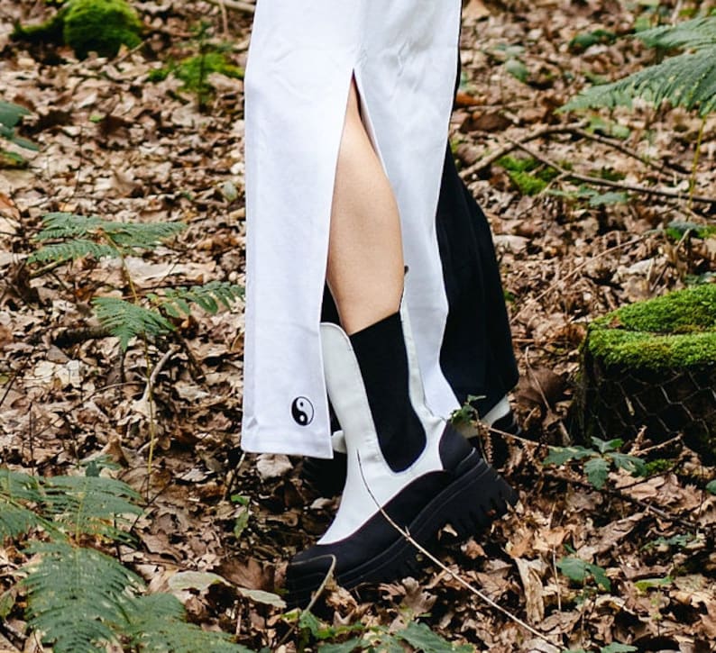 Black and White Yin & Yang Leather Chelsea Boots - Etsy