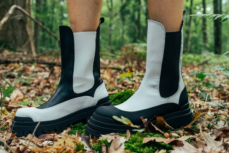 Black and White Yin & Yang Leather Chelsea Boots - Etsy