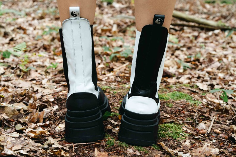 Black and White Yin & Yang Leather Chelsea Boots - Etsy