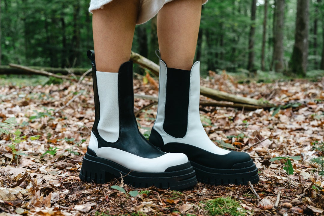 Black and White Yin & Yang Leather Chelsea Boots - Etsy