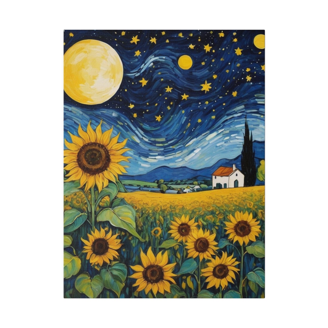 Van Gogh Sunflowers Starry Night Canvas Print: AI Art (12 X 16) - Etsy