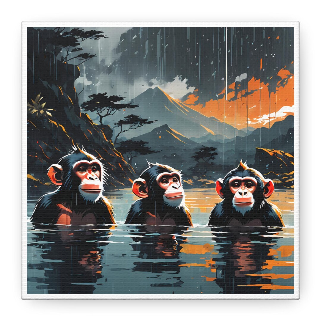 Retro Chimpanzee Trio Art Print: Jungle Adventure Canvas - Etsy