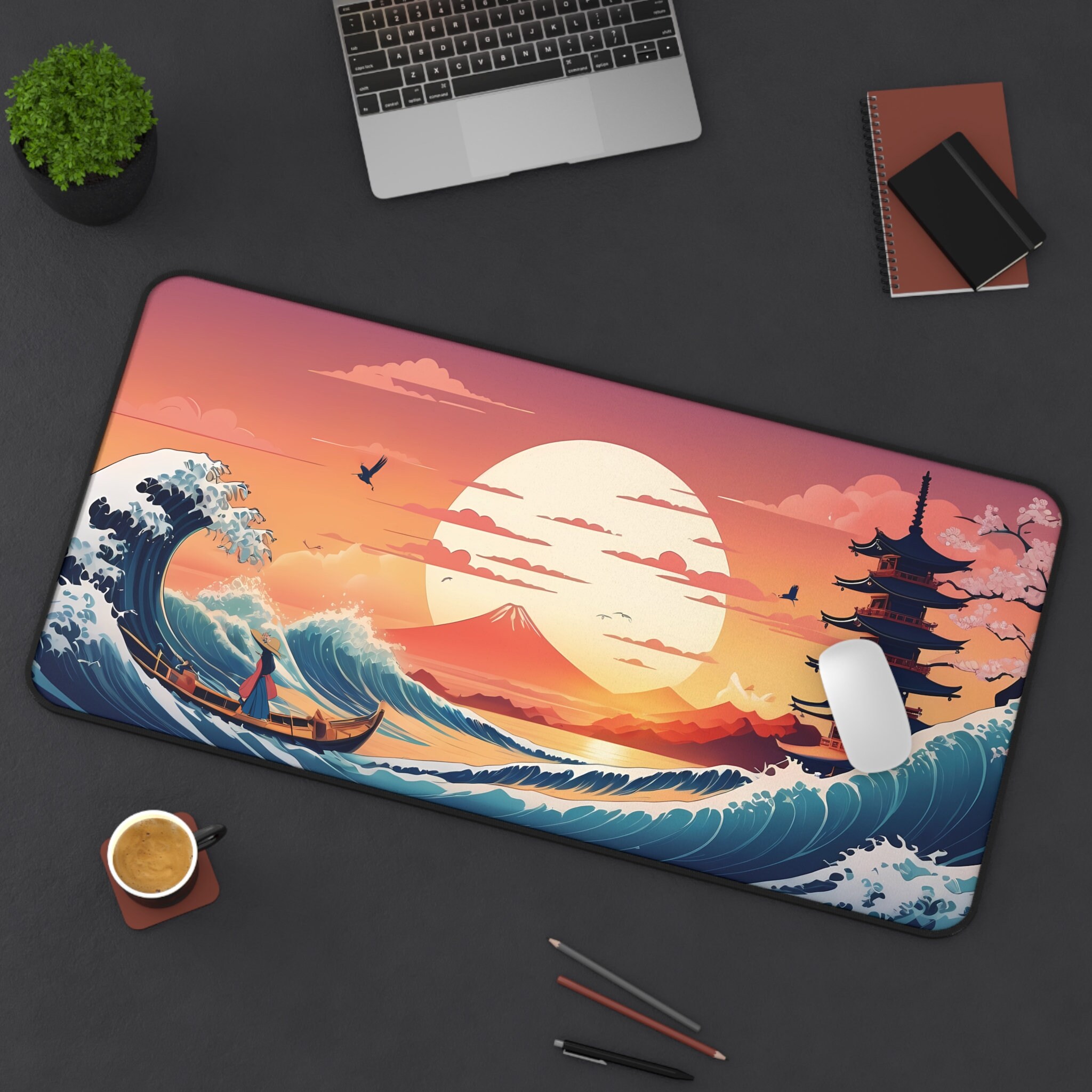 Great Wave Theme Desk Mat for Keyboard and Mouse, Visual Journey ...