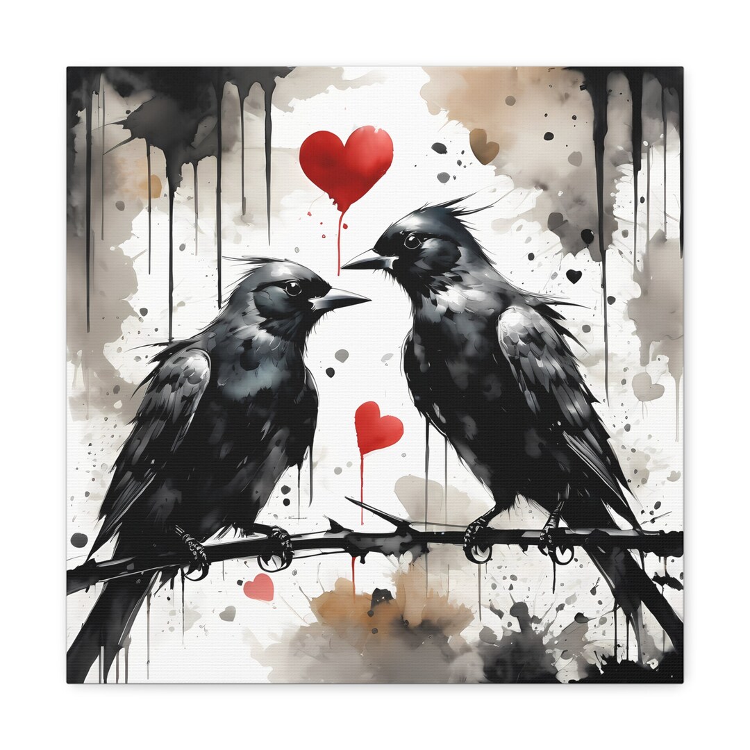 Romantic Raven Couple Canvas Art: Valentine's Day Bird Print - Etsy