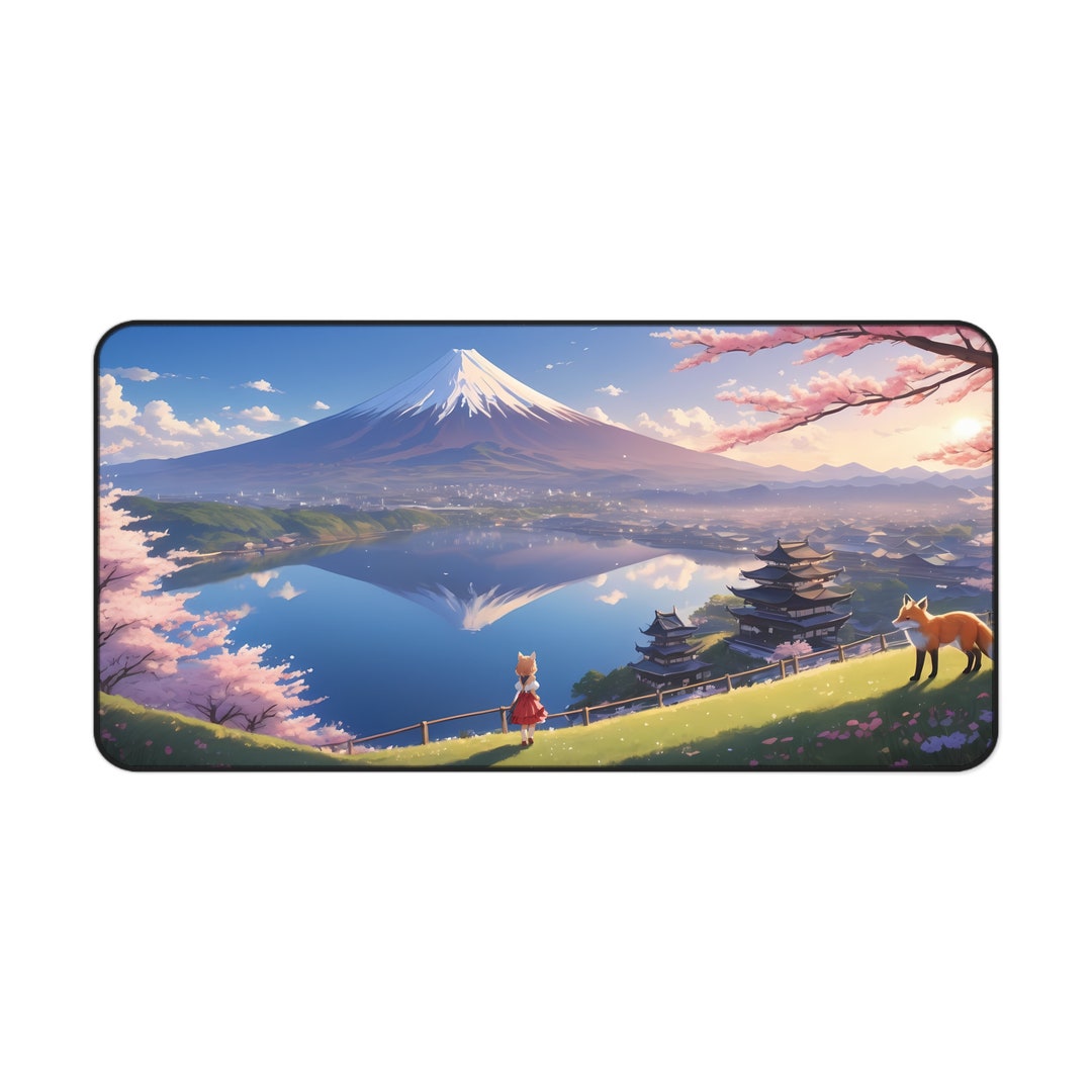 Fuji Fantasy Mouse Pad and Desk Mat, Anime-style Illustration, Scenic ...