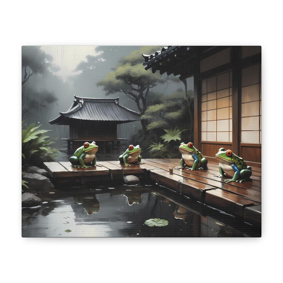 Japanese Garden Frogs Canvas Print: Zen Pond Wildlife Art - Etsy