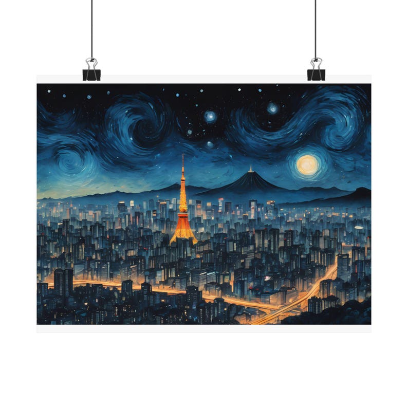 Tokyo Tower Art Print: Starry Night Japan Skyline Poster - Etsy