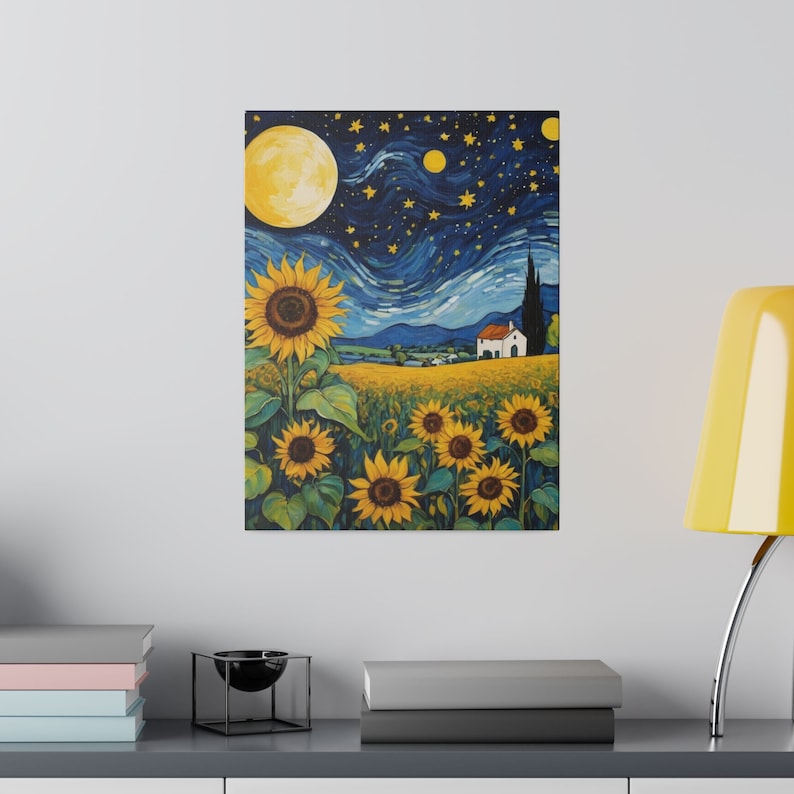 Van Gogh Sunflowers Starry Night Canvas Print: AI Art (12 X 16) - Etsy