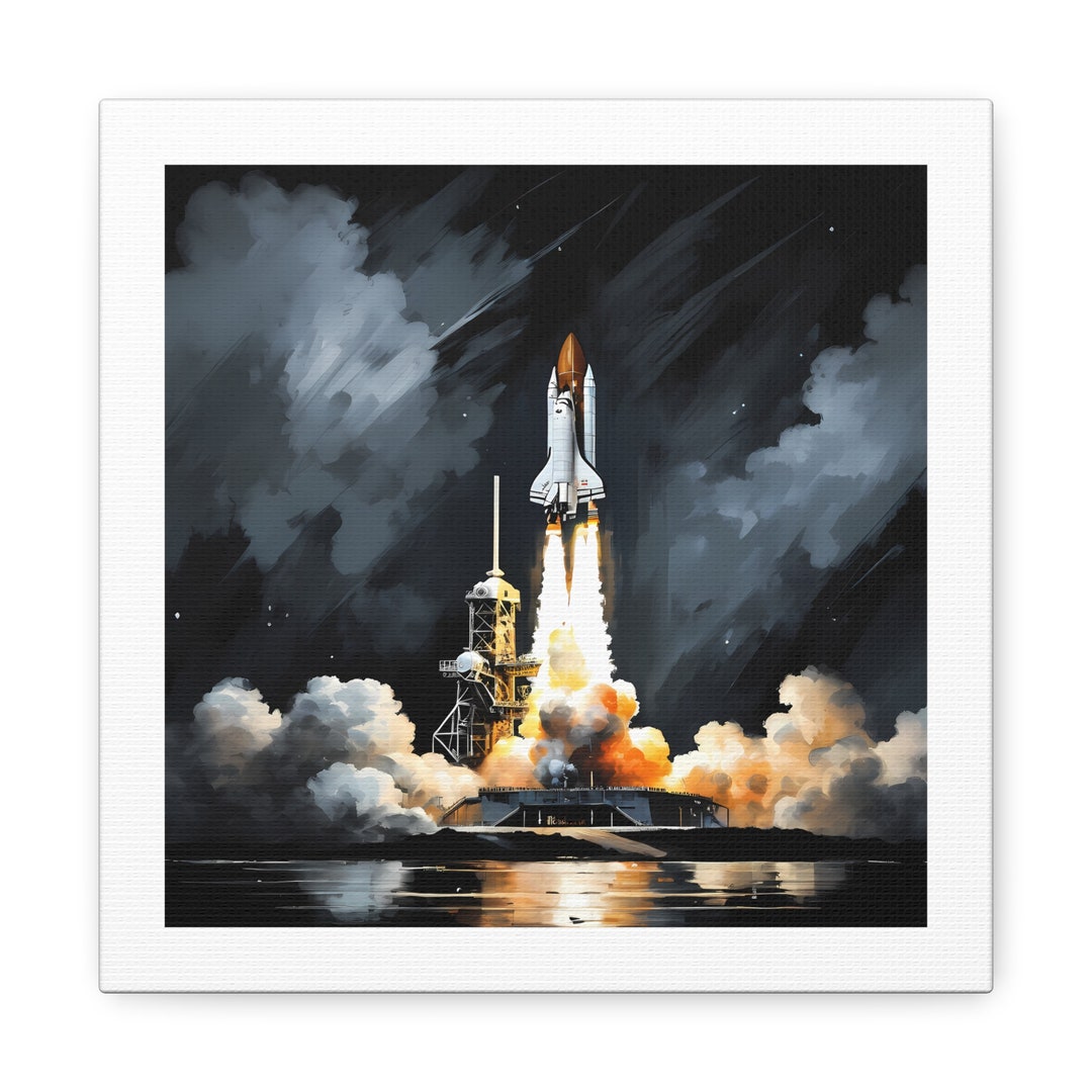 Space Shuttle Launch Art Print, Retro Rocket Illustration, Outer Space ...