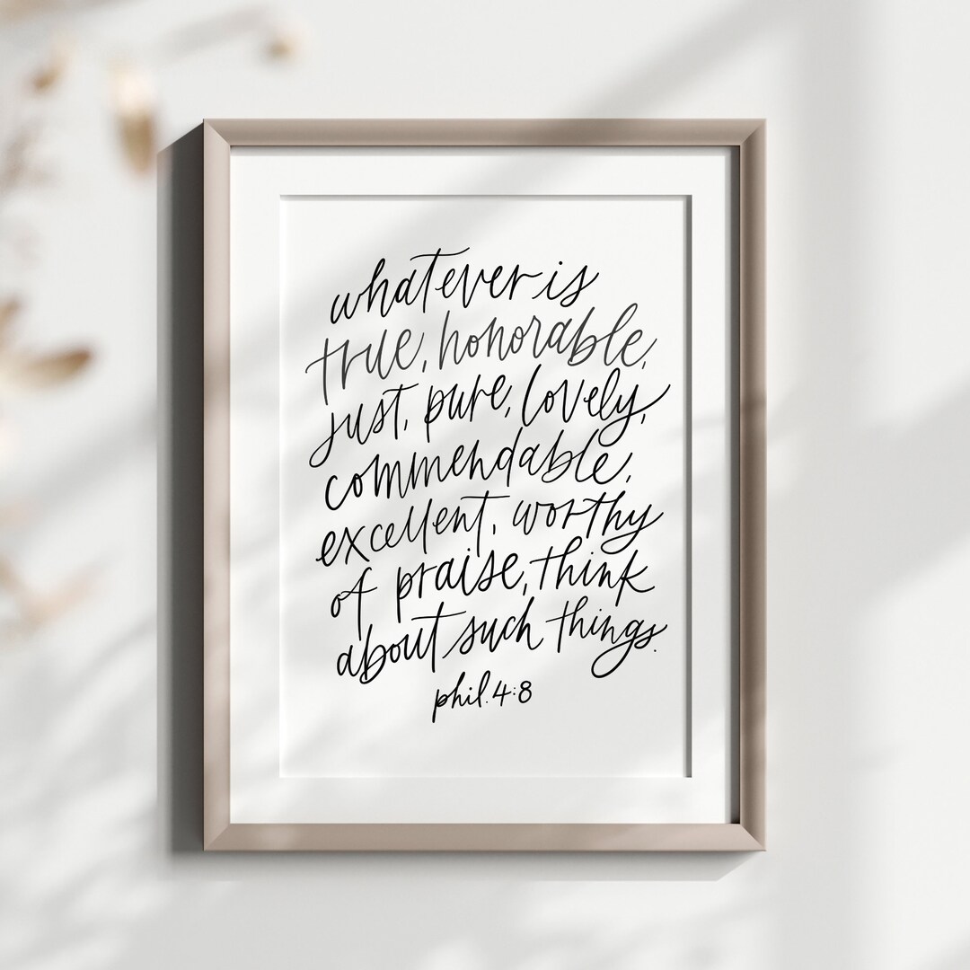 Philippians 4:8 Poster, Whatever is True Scripture Art Print, Minimal ...